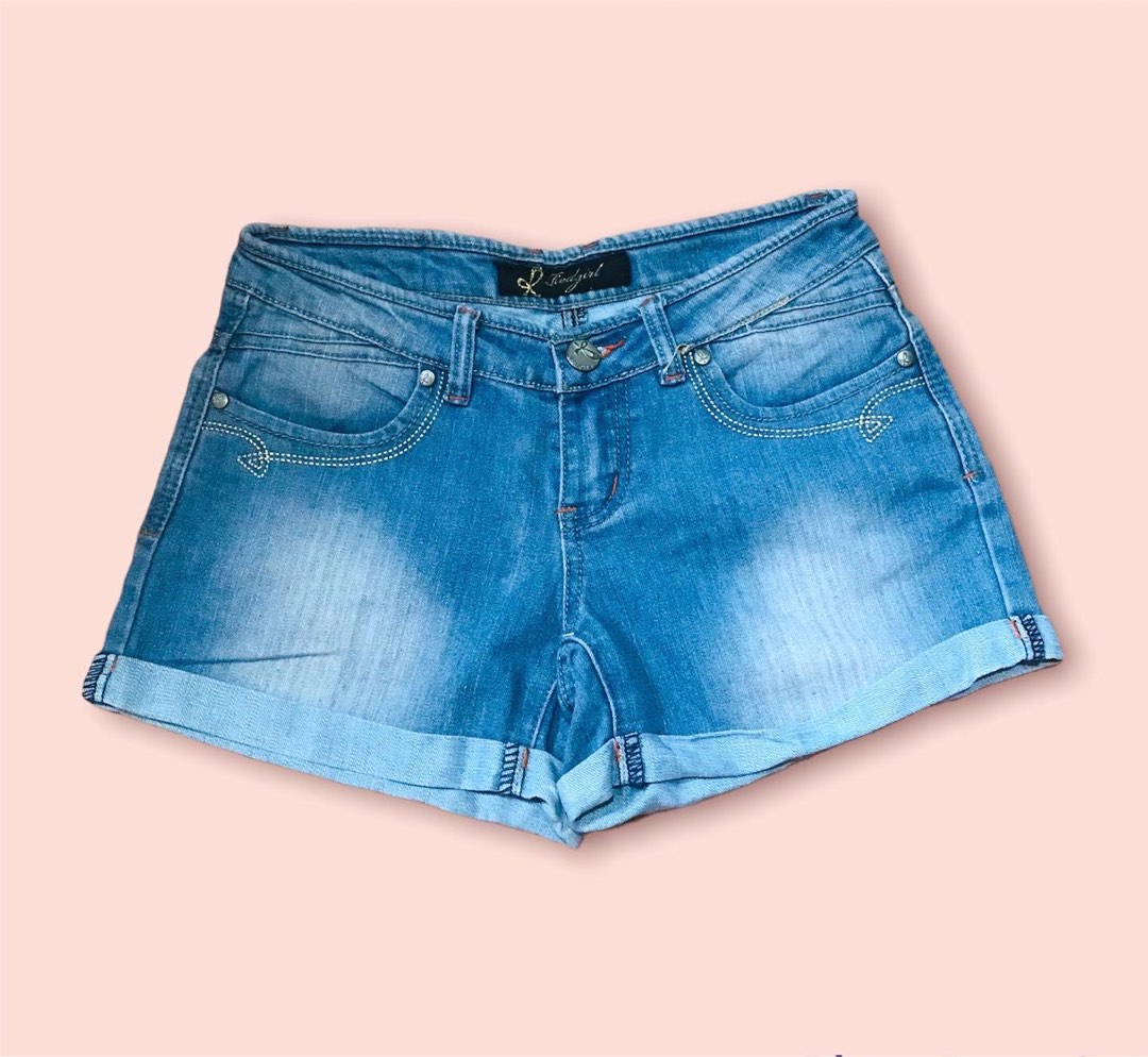 Red girl Clean Cut midwaist Shorts (maong blue), Women's Fashion ...