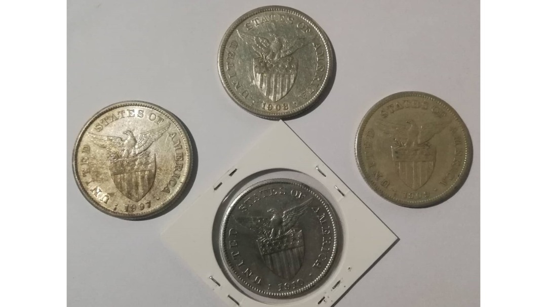 Set Of 4 Coins: 1 Peso 1907, 1908, 1909 & 1910 U.S. Administration ...