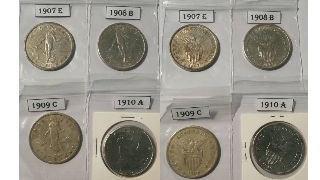 Set Of 4 Coins: 1 Peso 1907, 1908, 1909 & 1910 U.S. Administration ...