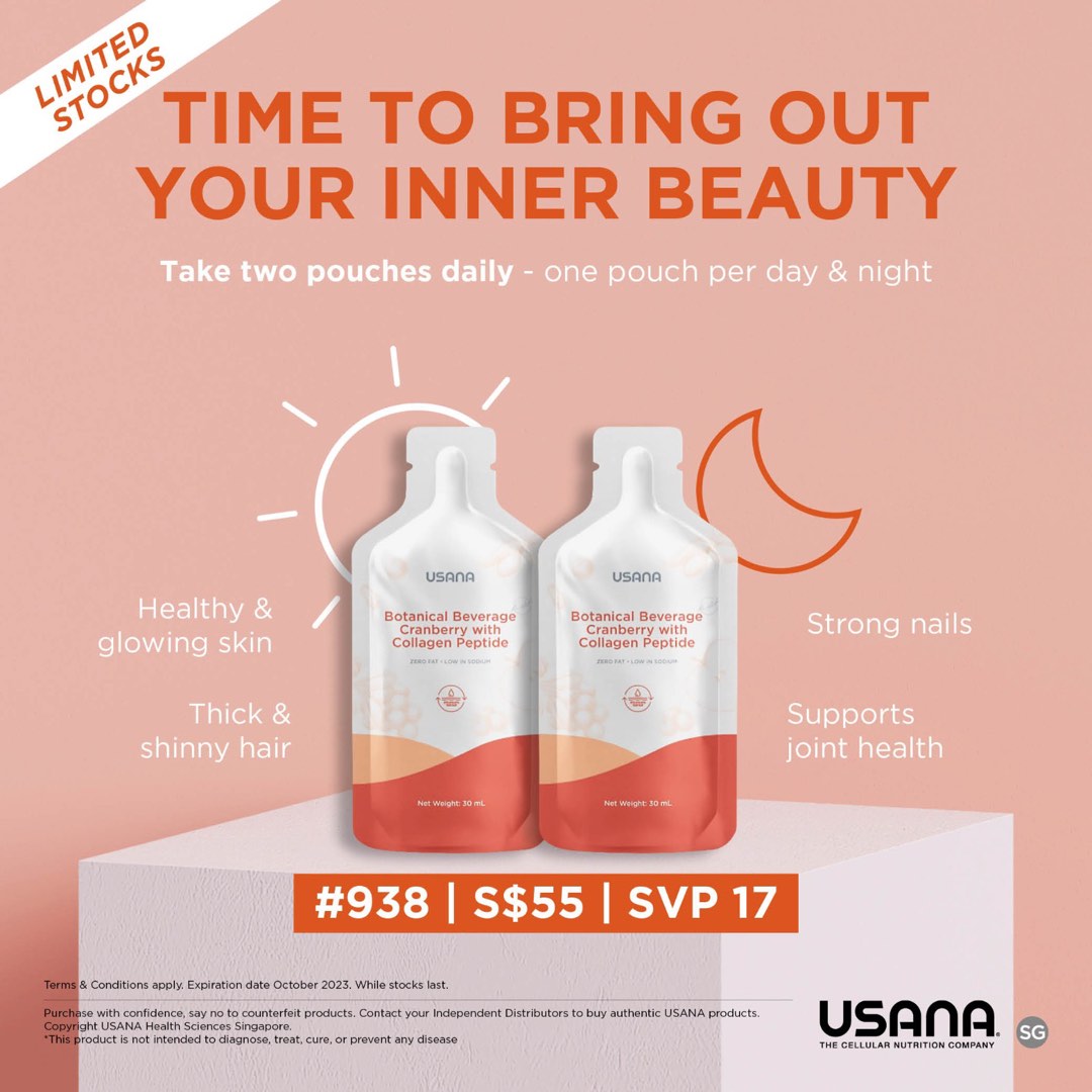 Usana Botanical Beverage Cranberry with Collagen Peptide, Health ...