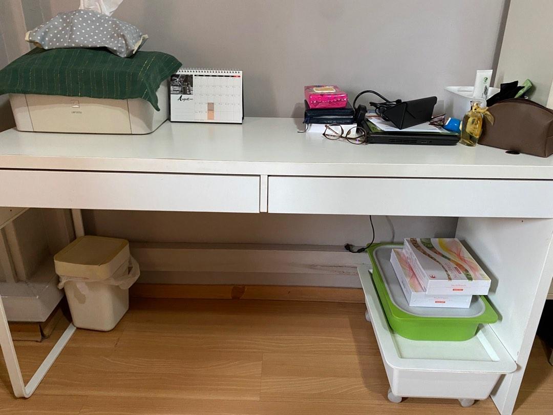 White Ikea Desk with 2 drawers, Furniture & Home Living, Furniture ...