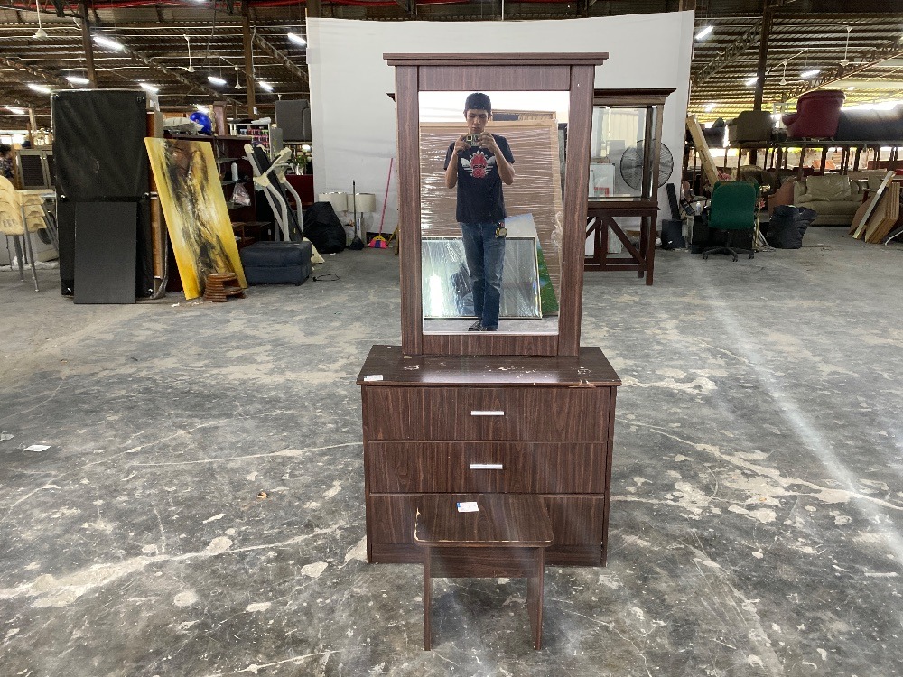 Wooden Dressing Table with Stool Dark Brown Colour / Meja Solek Kayu ...