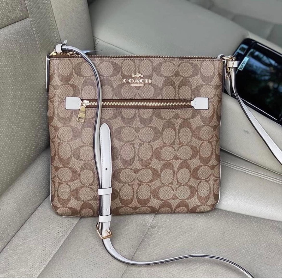 Coach File Sling Bag Khaki White Strap, Women's Fashion, Bags & Wallets ...