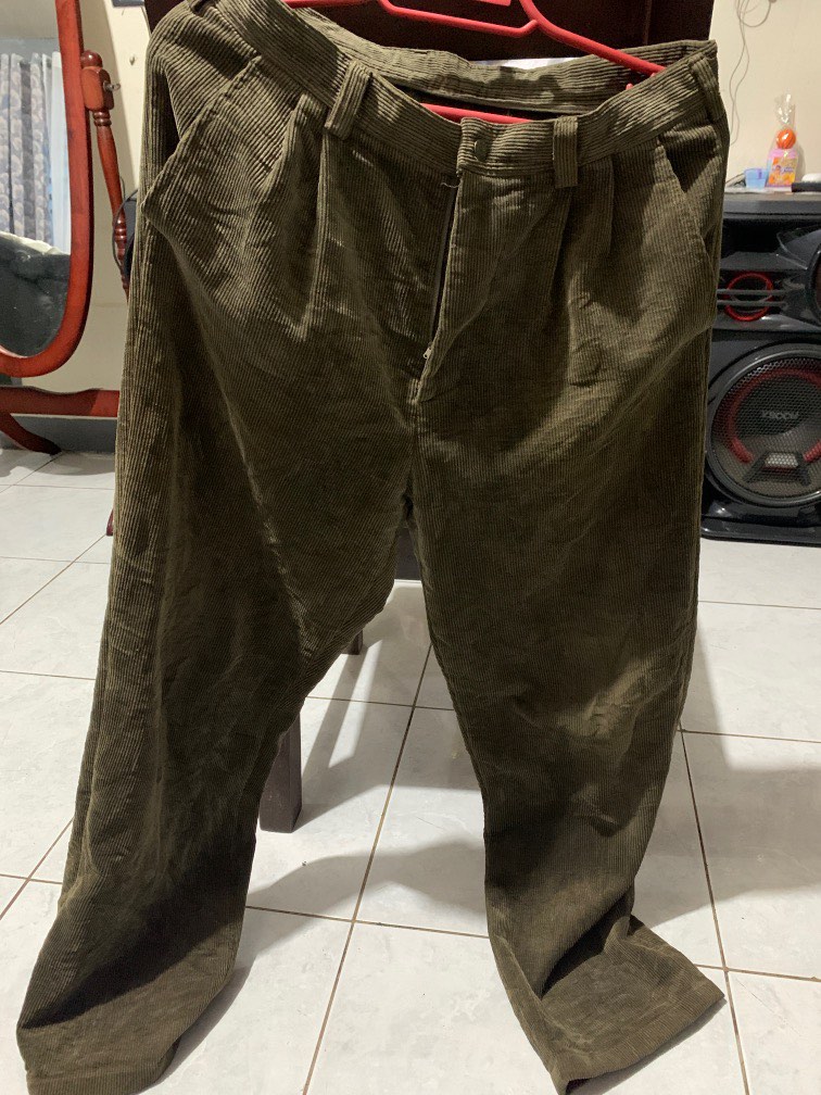 Corduroy pants (olive green, Men's Fashion, Bottoms, Trousers on Carousell
