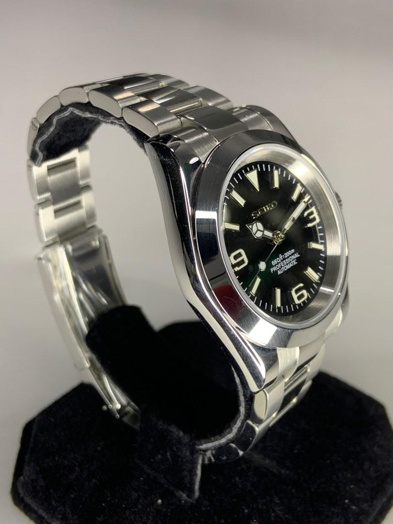 Custom Seiko Mod Black Explorer 39mm, Luxury, Watches on Carousell