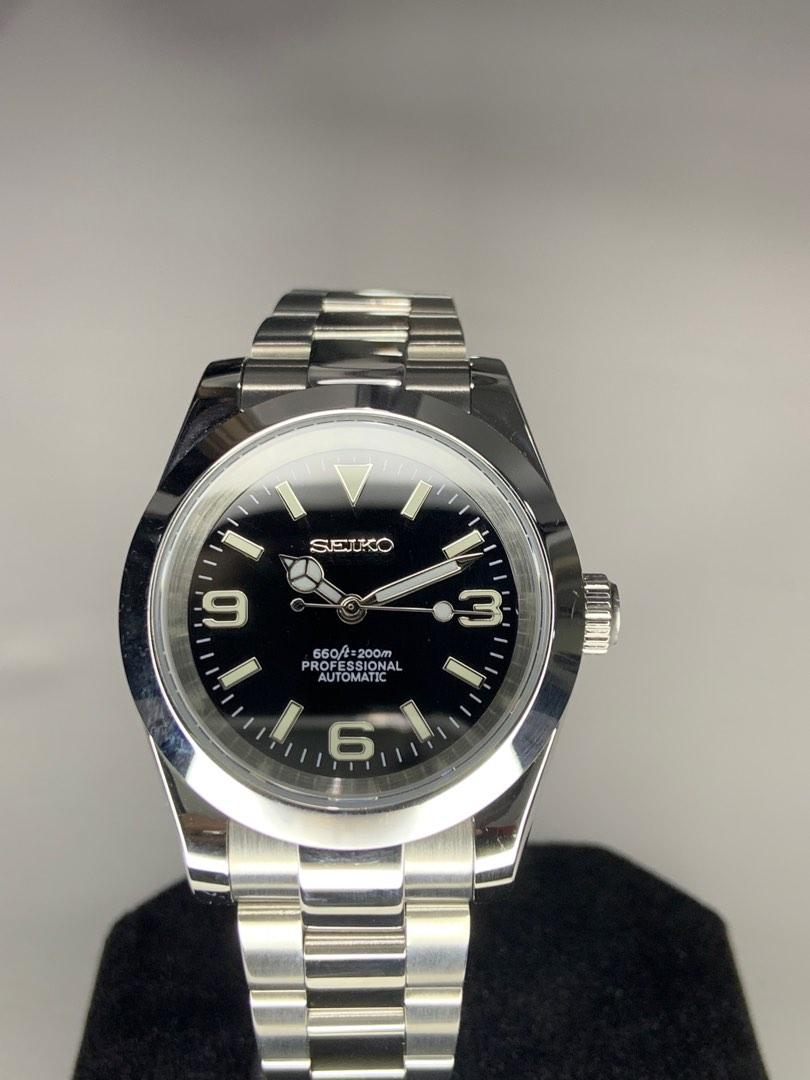 Custom Seiko Mod Black Explorer 39mm, Luxury, Watches on Carousell