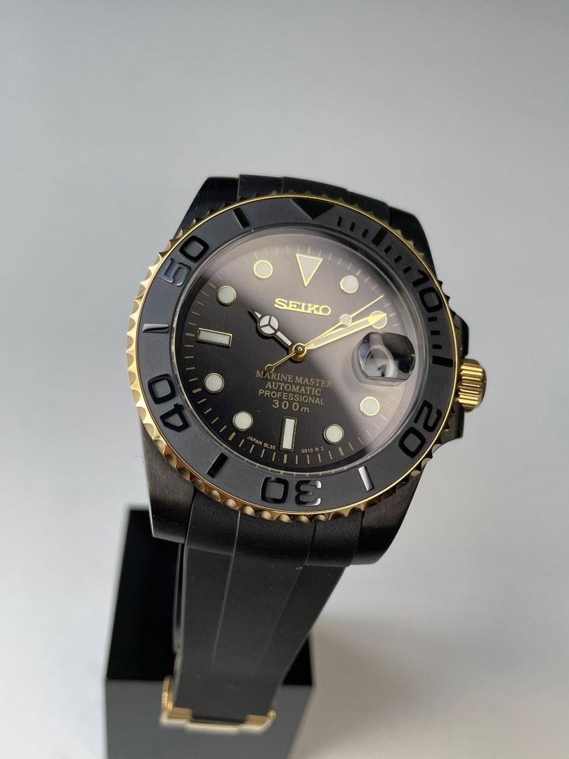 Custom Seiko Mod 40mm Black/Gold Yachtmaster, Men's Fashion, Watches ...