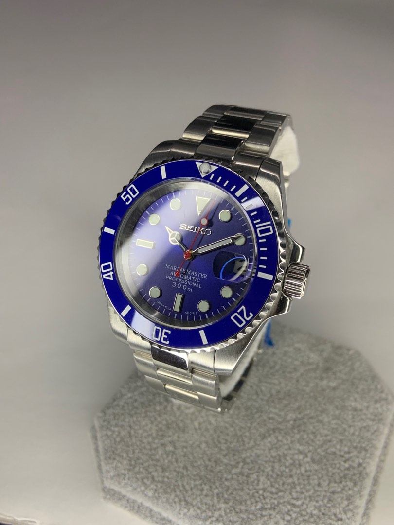 Custom Seiko Mod Blue Submariner, Men's Fashion, Watches & Accessories ...
