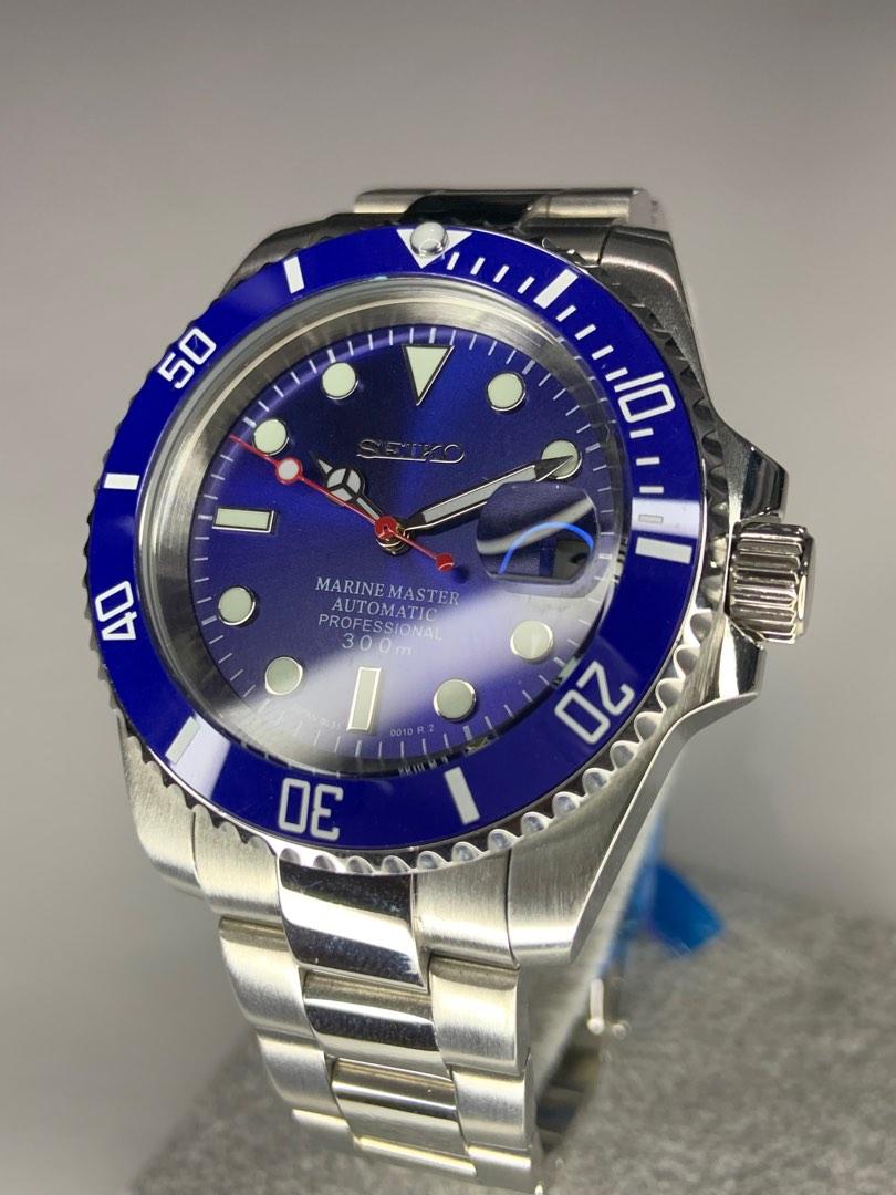 Custom Seiko Mod Blue Submariner, Men's Fashion, Watches & Accessories ...