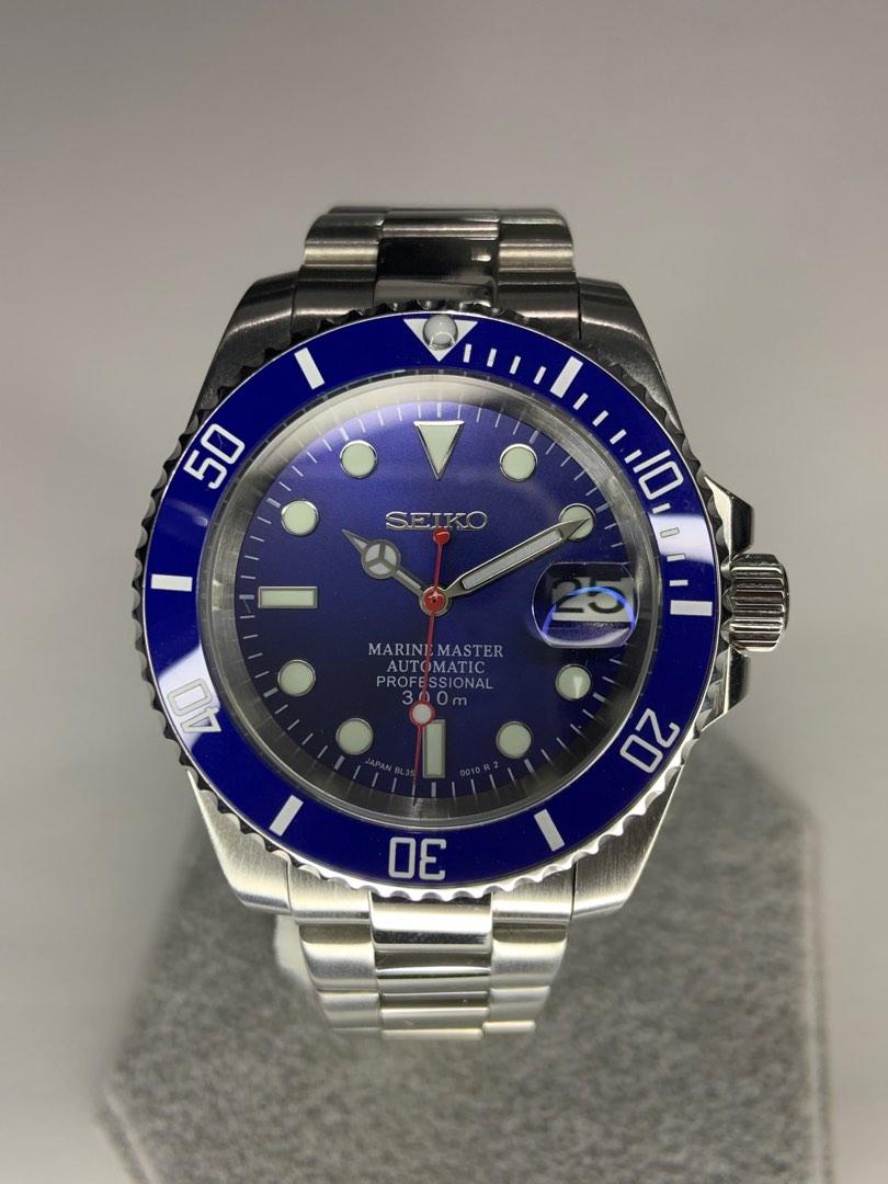 Custom Seiko Mod Blue Submariner, Men's Fashion, Watches & Accessories ...