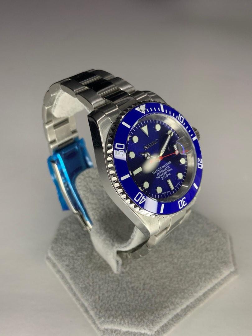 Custom Seiko Mod Blue Submariner, Men's Fashion, Watches & Accessories ...