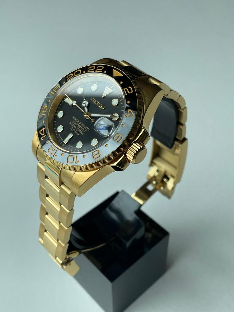 Custom Seiko Mod Gold GMT, Men's Fashion, Watches & Accessories ...