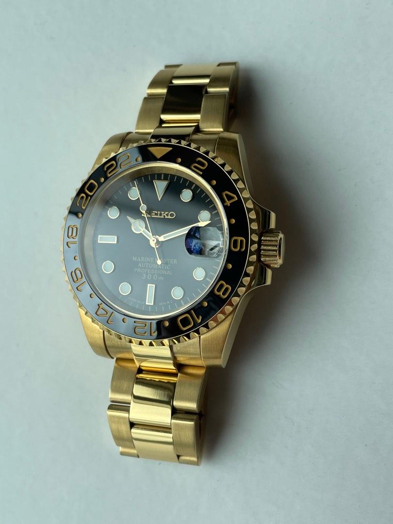 Custom Seiko Mod Gold GMT, Men's Fashion, Watches & Accessories ...