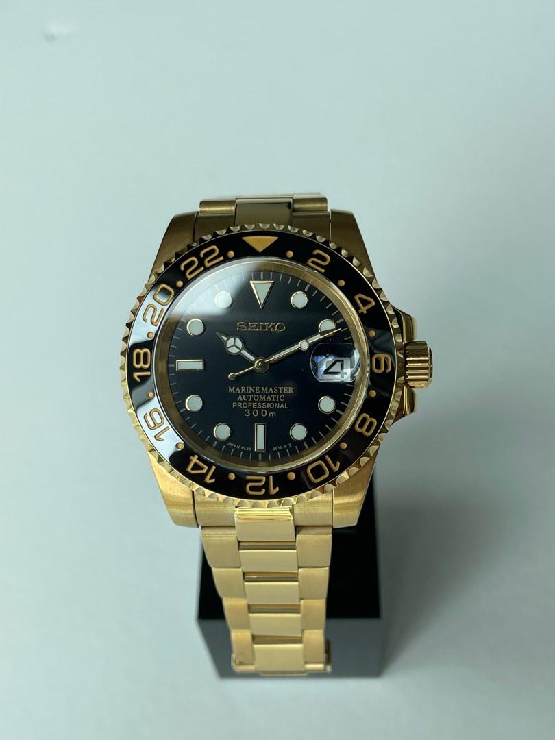 Custom Seiko Mod Gold GMT, Men's Fashion, Watches & Accessories ...