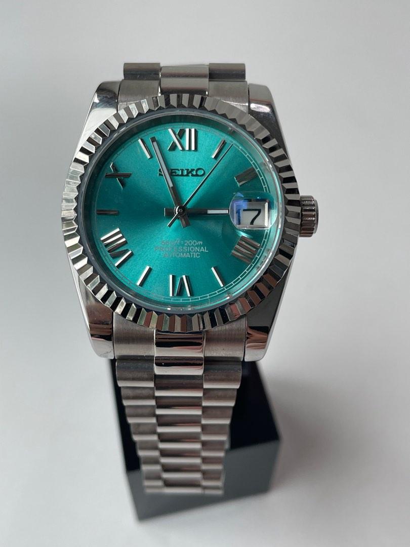 Custom Seiko Mod 36mm Turquoise Green Roman DateJust President ...