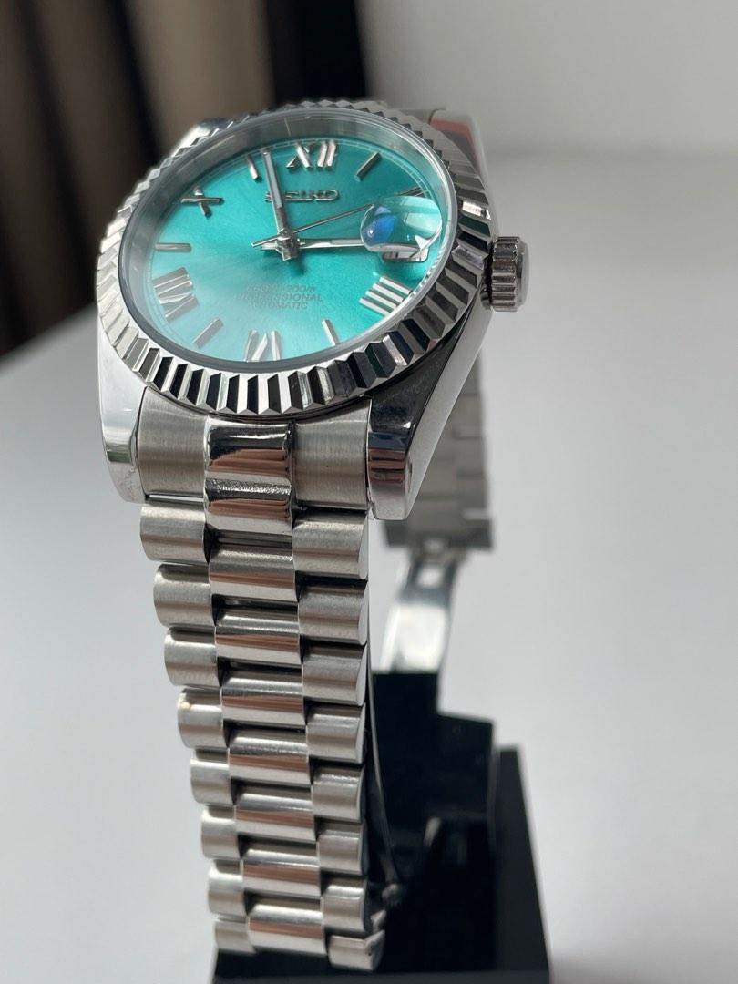 Custom Seiko Mod 36mm Turquoise Green Roman DateJust President ...