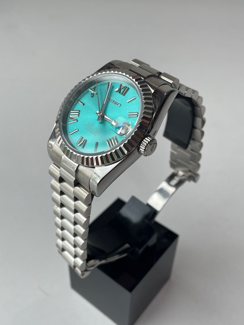 Custom Seiko Mod 36mm Turquoise Green Roman DateJust President ...