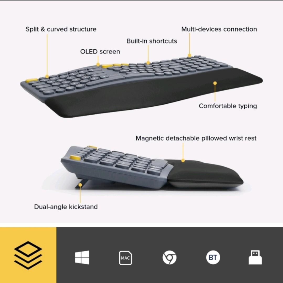 DELUX Wireless Ergonomic Keyboard Bluetooth 2.4G USB Split Keyboard Wrist, Computers & Tech ...