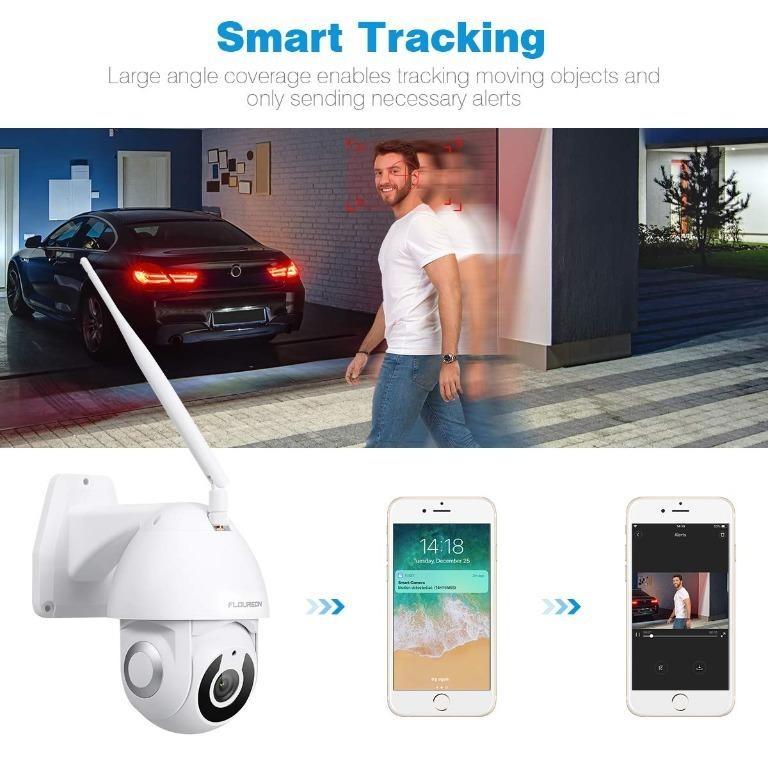 FLOUREON PTZ WiFi IP Camera Outdoor CCTV 1080P, Pan/Tilt, Two-Way Audio ...