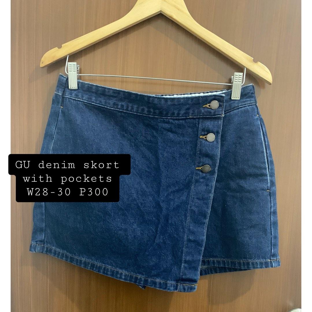 GU denim skort with pockets, Women's Fashion, Bottoms, Shorts on Carousell