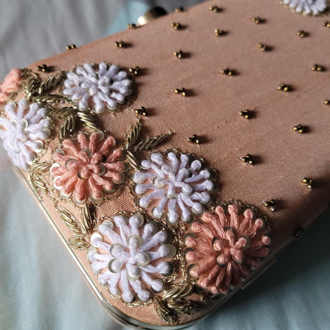 Handmade clutch with intricate thread and bead work, Women's Fashion ...