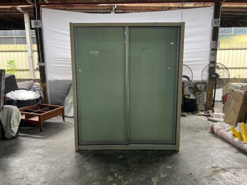 Infinity Sliding Wooden Wardrobe Pearl White Colour / Almari Pakaian ...