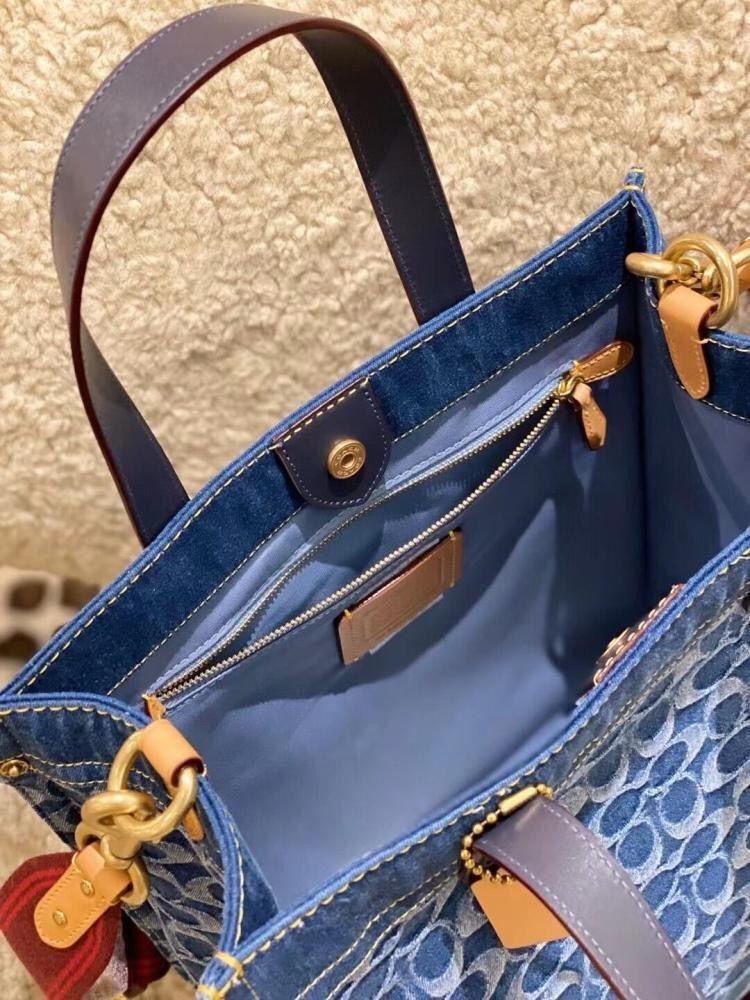 New Coach Original Denim Collection Field blue logo-jacquard denim tote ...