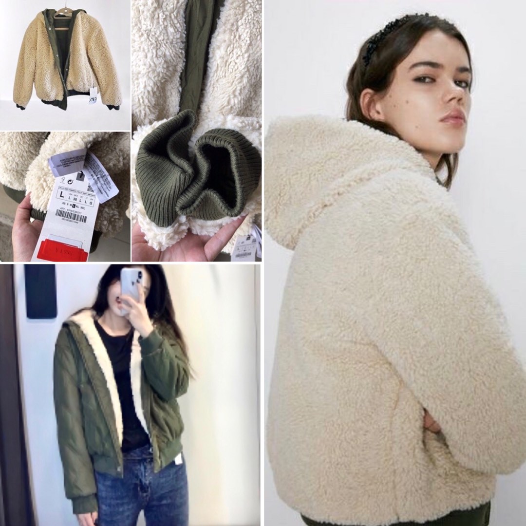 NEW Zara Jaket Bulu/ Jaket Sherpa Fleece Hoodie/ Jaket Fuzzy/ Faux Fur ...