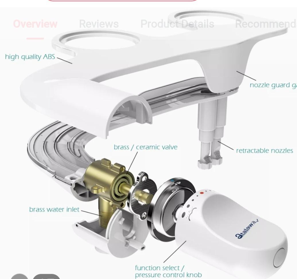 Non Electric Bidet Toilet Seat Attachment W Dual Nozzle Atalawa Aw5650