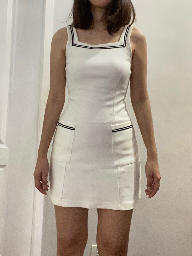 Square neck off white boat dress, Women's Fashion, Dresses & Sets ...