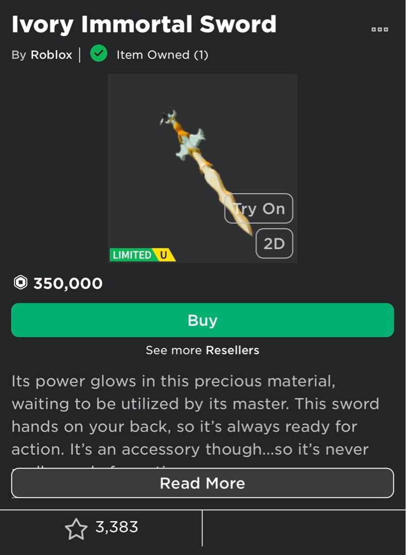 Roblox Limited -Ivory Immortal Sword (Ivory), Video Gaming, Gaming ...