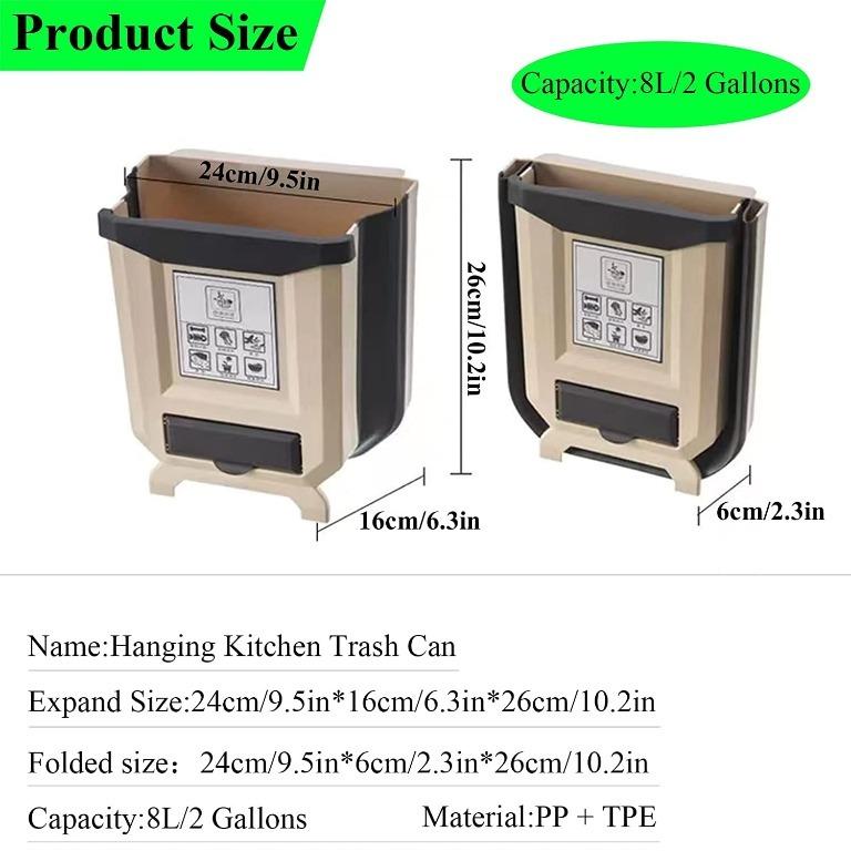 [sg stock] Qiccijoo Hanging Kitchen Trash Can,Kitchen Compost Bin,8L/2 ...