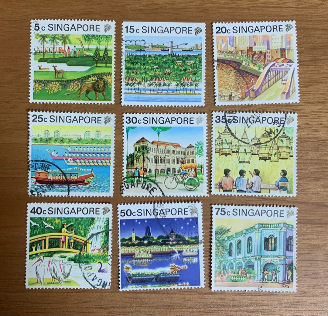 Singapore 1990 Tourism definitives stamp set 9v - Sentosa, zoo, river ...