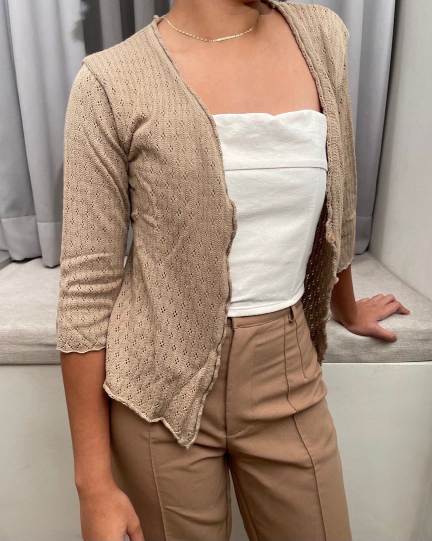 Tan Knit Cardigan, Women's Fashion, Coats, Jackets and Outerwear on ...