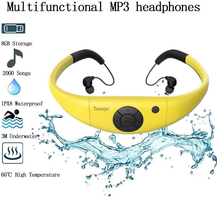 Tayogo 8GB Waterproof MP3 Player, Bluetooth Swimming Headphones ...