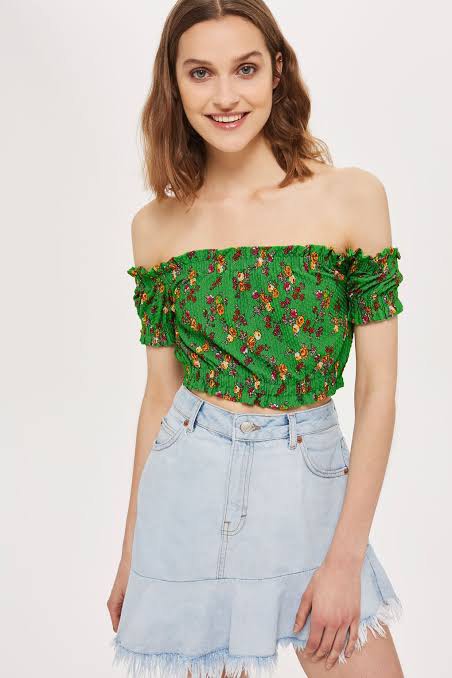 Topshop Green Floral Off Shoulder, Women's Fashion, Tops, Blouses on ...