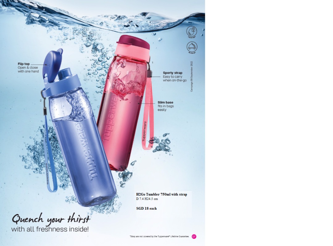 Tupperware Brand - H2Go Tumbler 750ml with strap, Furniture & Home ...