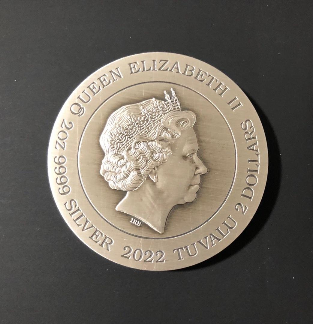 Tuvalu dragon and qilin 2oz silver coloured antiqued coin, Hobbies ...