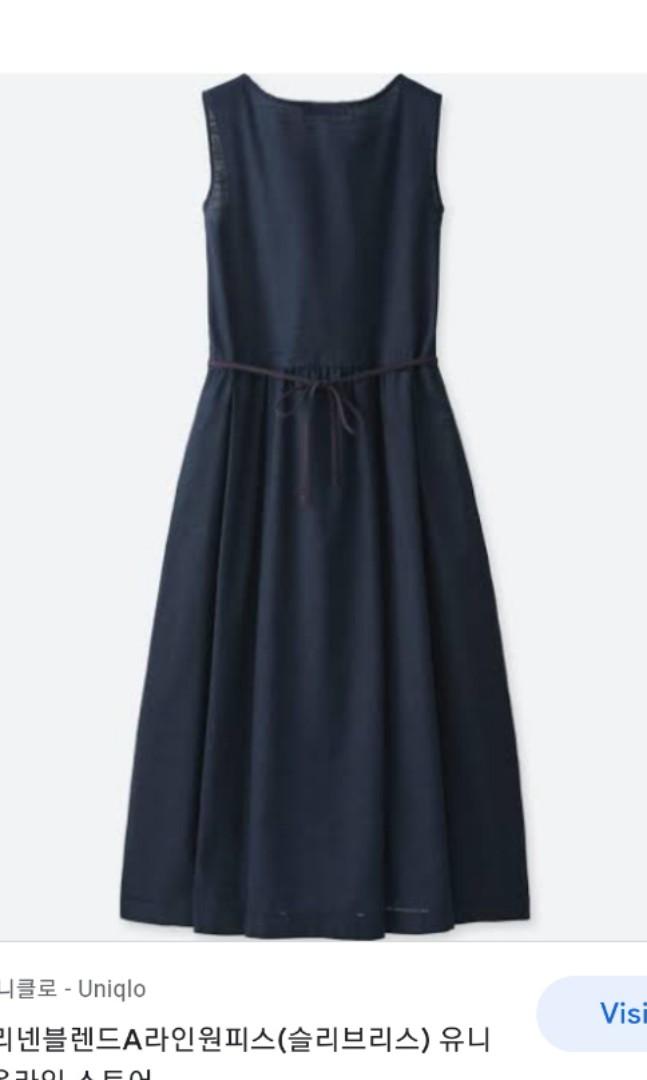 UNIQLO ines de la fressange linen dress in navy, Fesyen Wanita, Pakaian Wanita, Gaun & Rok di ...