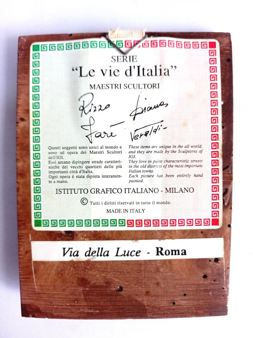 Vintage "Via della Luce - Roma" 3D mini bas relief plaque, made in ...