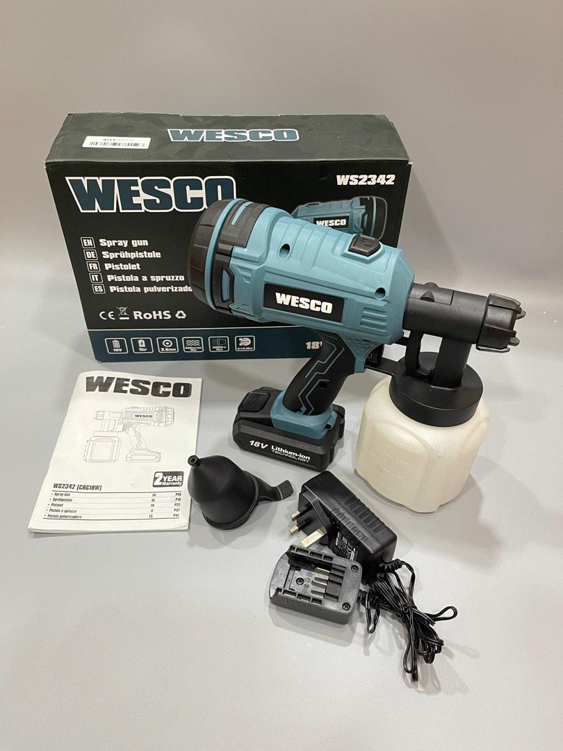 WESCO WS2342 Spray Gun | 500ml/min, 800ml Container, Cordless Paint ...