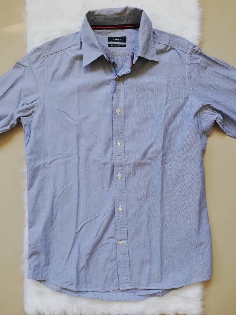 WHARTON BLUE CHIP Men's Long Sleeve Stripes Formal Casual Work Office ...