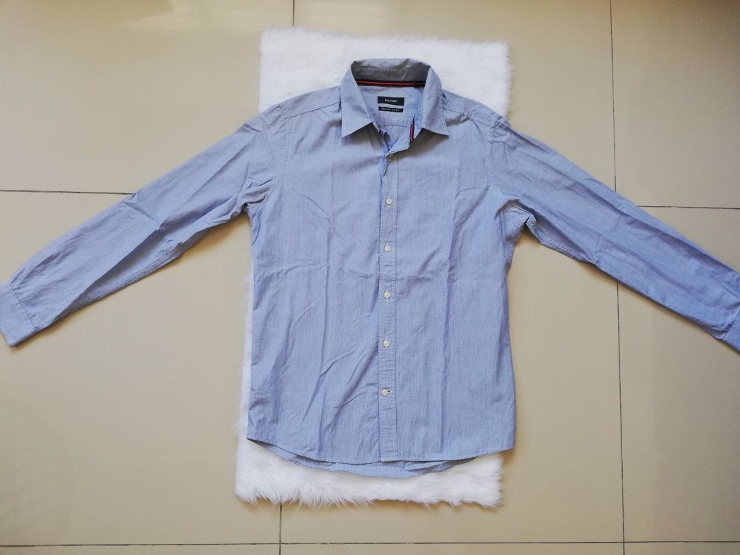 WHARTON BLUE CHIP Men's Long Sleeve Stripes Formal Casual Work Office ...