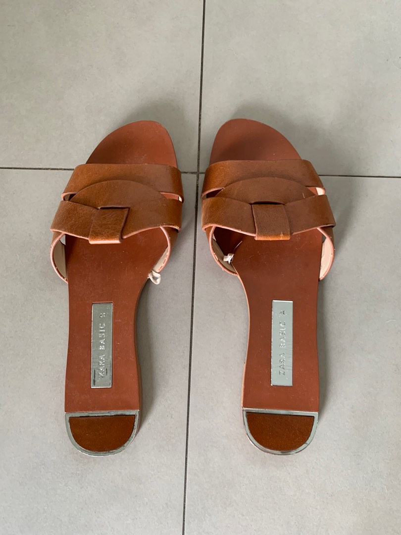 Zara Brown Flat Sandals - Size 7, Women's Fashion, Footwear, Flats ...