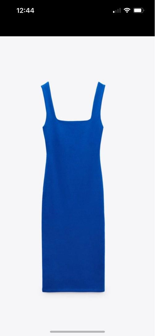 Zara square-cut neckline midi dress, Women's Fashion, Dresses & Sets ...