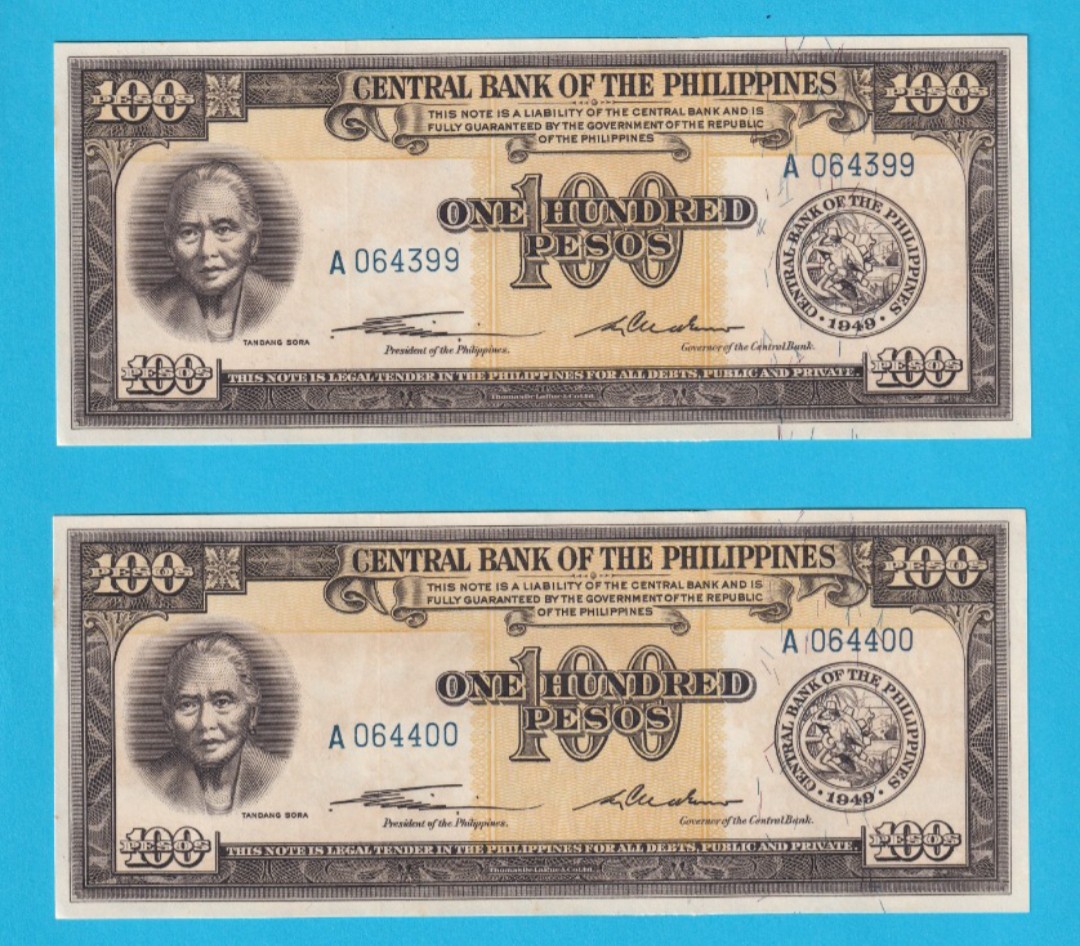 2PCS - Consecutive Serial Number HTF 100 Peso English Series Quirino ...