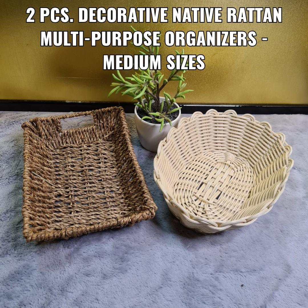 2 PCS. DECORATIVE NATIVE RATTAN MULTI-PURPOSE ORGANIZERS - MEDIUM SIZES ...