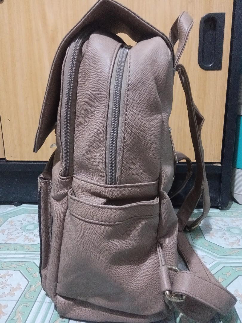 Authentic Secosana Leather Backpack- Brown, Women's Fashion, Bags ...