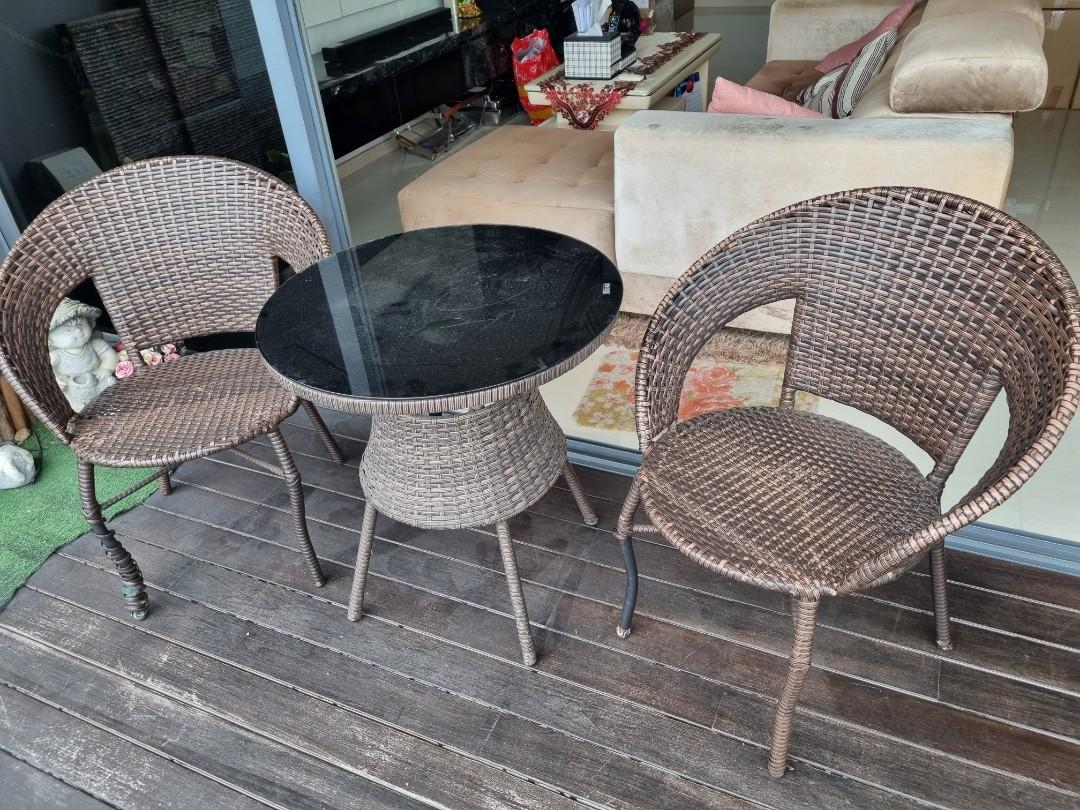 Balcony rattan set, Furniture & Home Living, Outdoor Furniture on Carousell