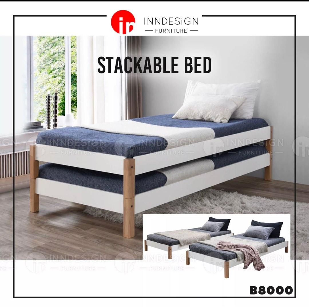 BB-8000 Solid Rubber Wooden Single Size / Stackable Bed /Bedframe ...